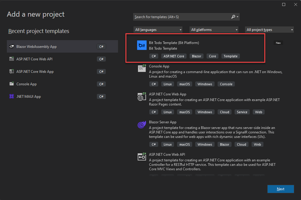 Create a new project with Visual Studio wizard · Issue #2404 · bitfoundation/bitplatform · GitHub