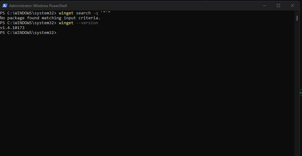 Winget Search With Empty Query Results In A No Packages Found Error