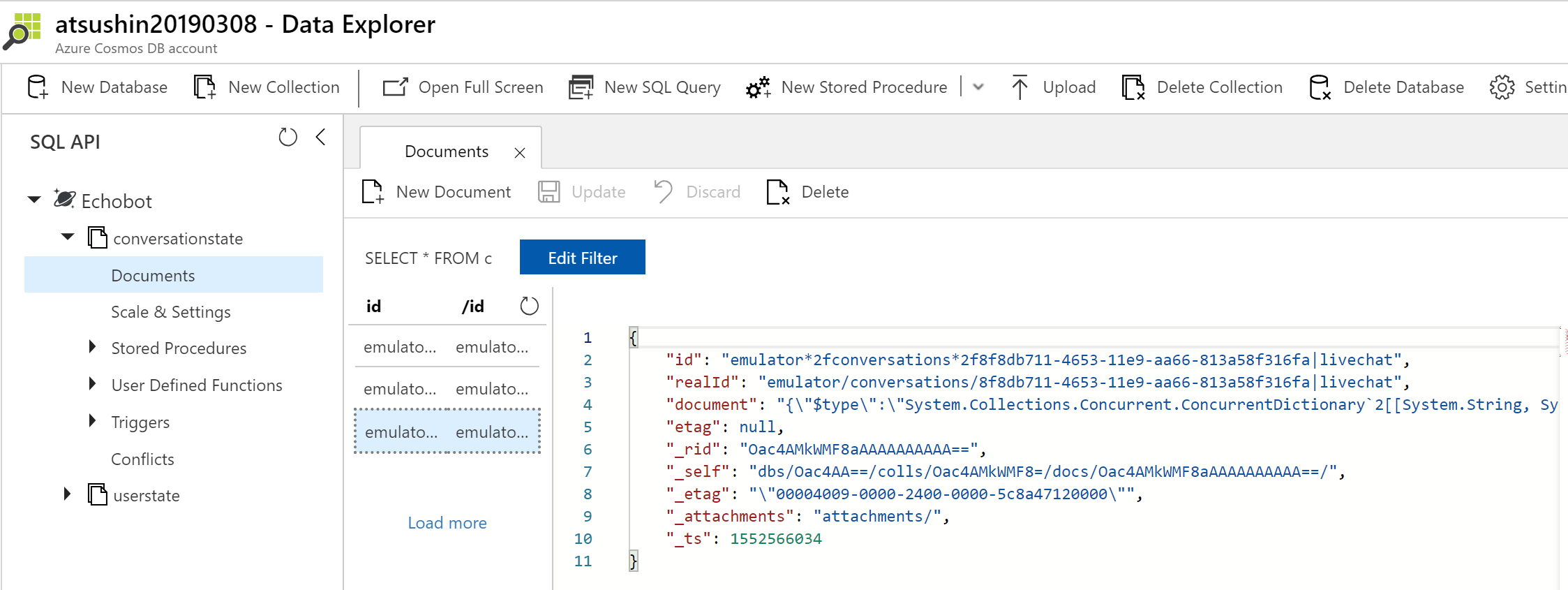 The json made by the CosmosDbStorage provider is bigger than the one ...