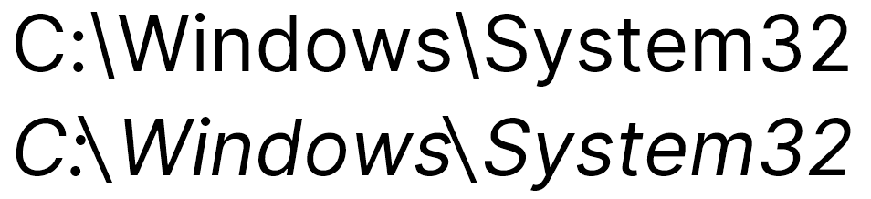Italicized backslash character (U+005C) slanted in the wrong direction · Issue #362 · rsms/inter ...