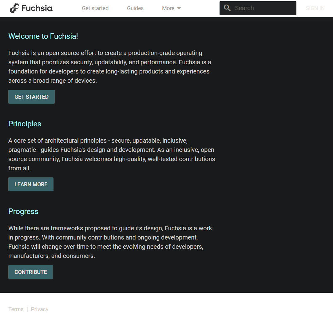 [Broken Website] https://fuchsia.dev/ has light header and footer · Issue #7242 · darkreader ...