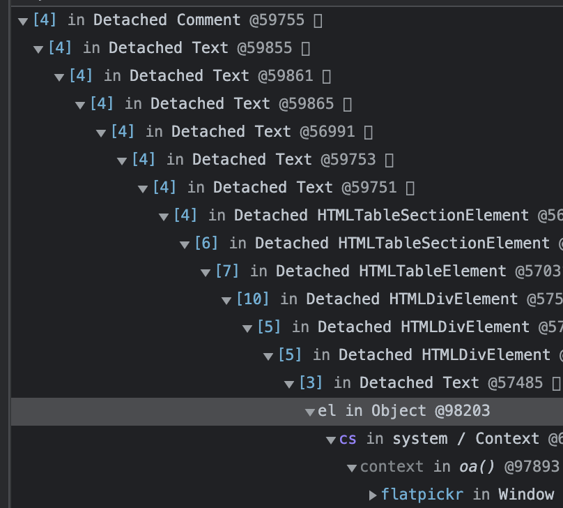 memory leak, DOM nodes · Issue #1908 · flatpickr/flatpickr · GitHub