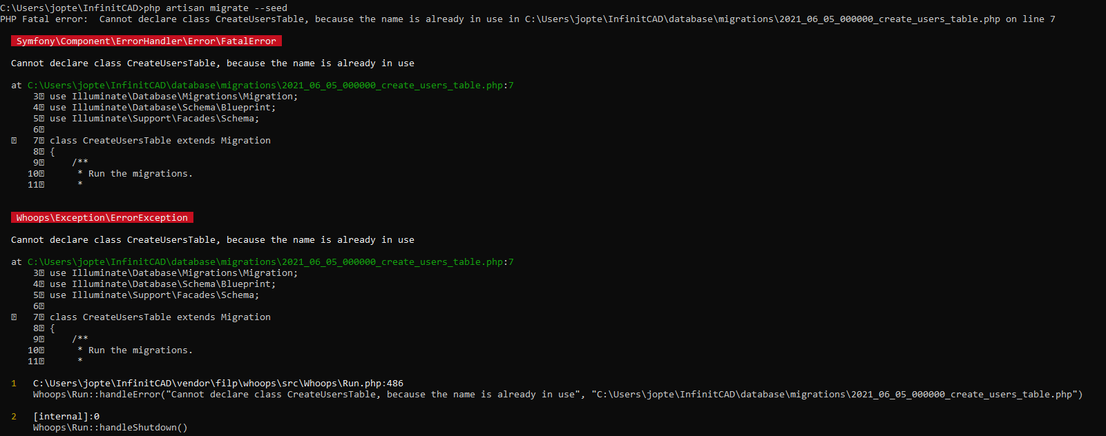 Database Seeding problem · Issue #2 · creativetimofficial/ct-soft-ui-dashboard-pro-laravel ...