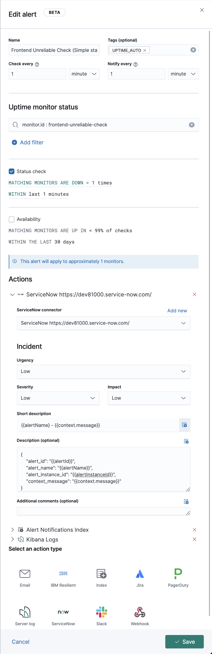 Exception pushing alert notifications to ServiceNow: "failed: Error ...