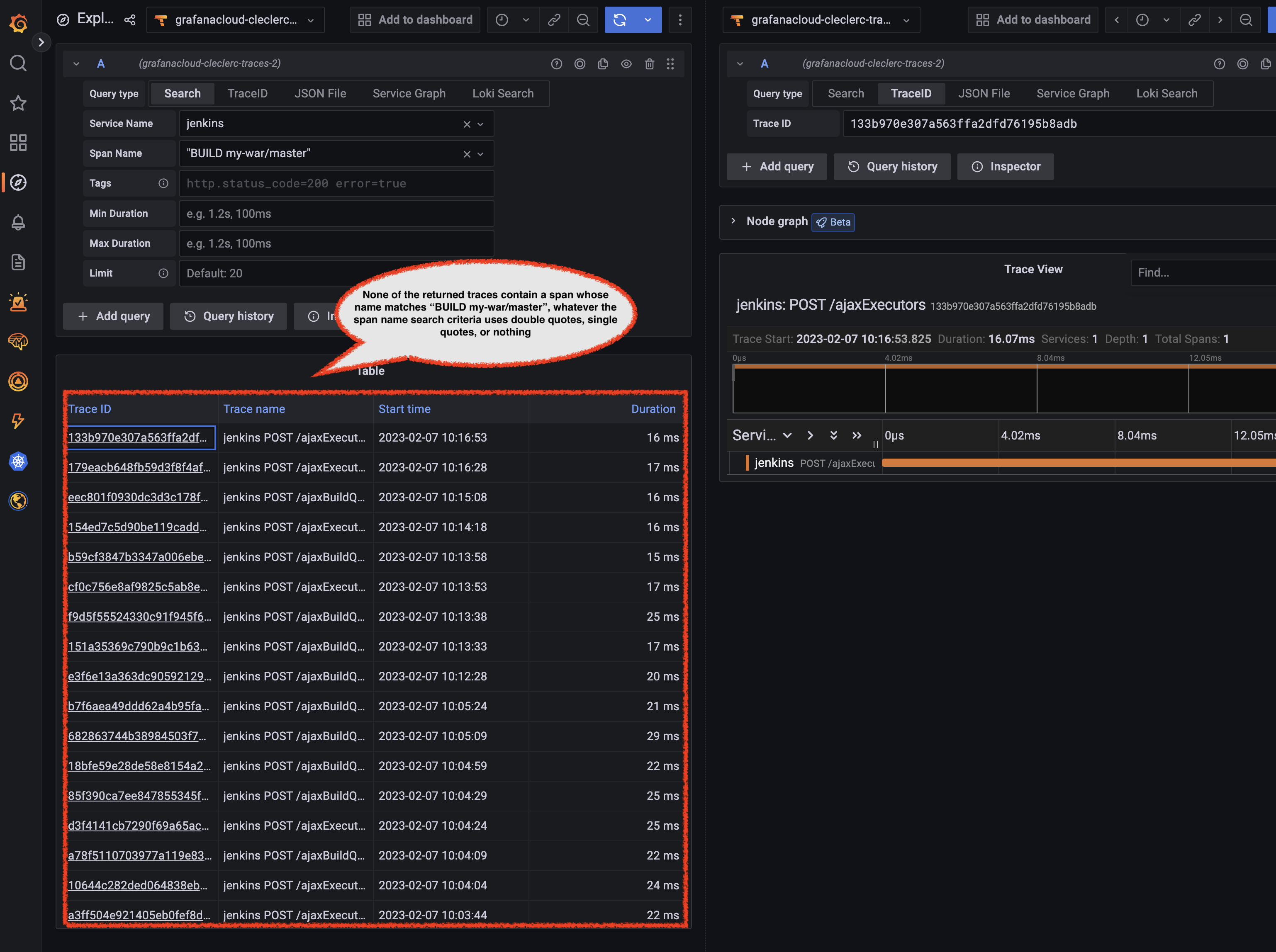 [Grafana Cloud Traces - search]"Span Name" search criteria seems to be ignored · Issue #63197 ...