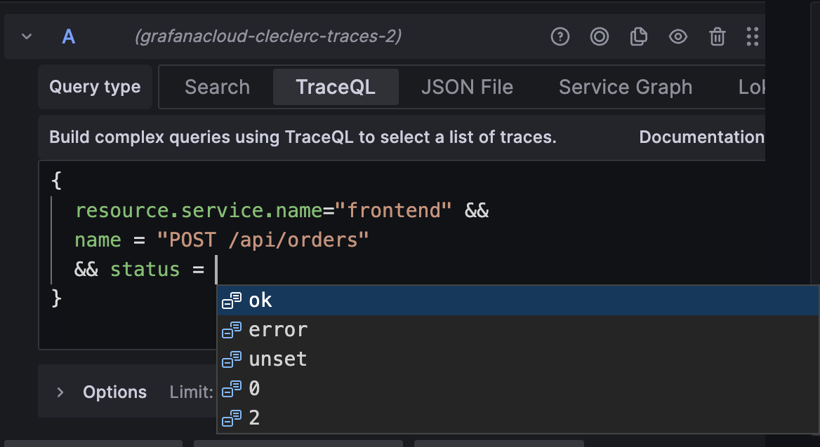[Trace Explorer] Auto completion on `status` values suggests erroneous `0` and `2` · Issue #2248 ...