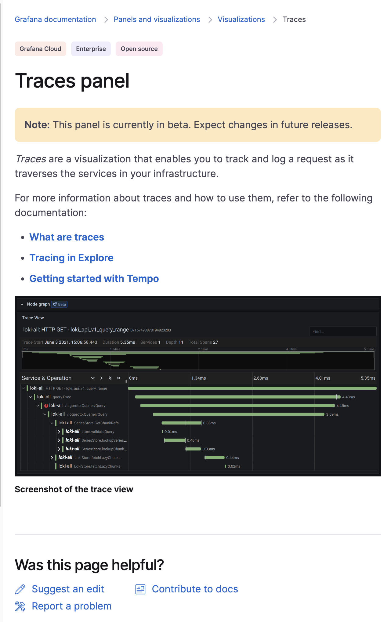[Docs] The Grafana panel "Traces" is not documented and is hard to use · Issue #65645 · grafana ...