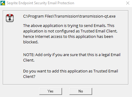 Antivirus detects the application is trying to send emails. · Issue #5325 · transmission ...