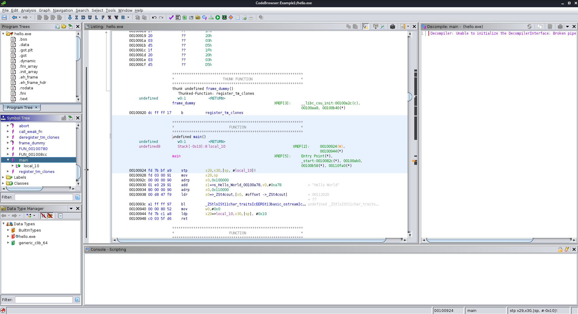 Decompiler: Unable to initialize the DecompilerInterface: Broken pipe ...