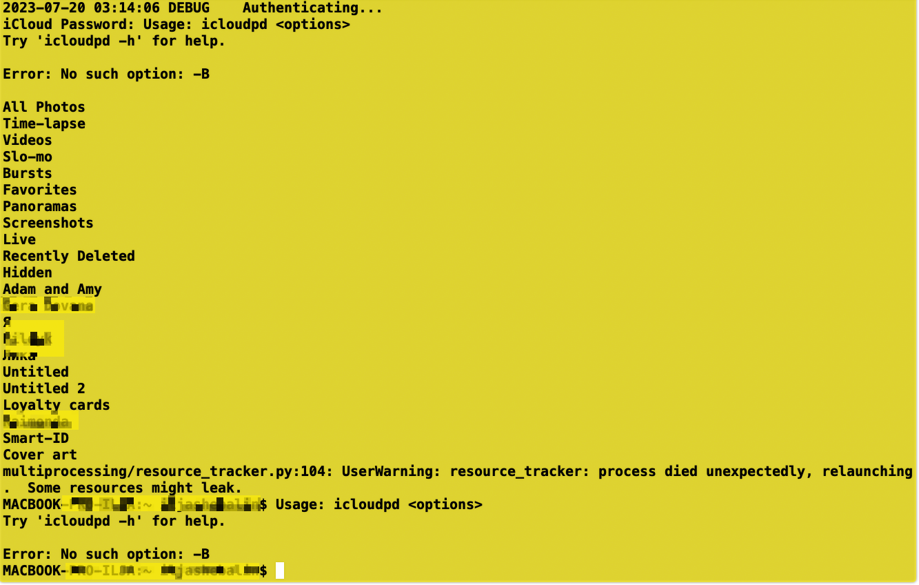 Upon Completing A Request icloudpd Displays A Resource Leak Warning Followed By Inducing The New ...