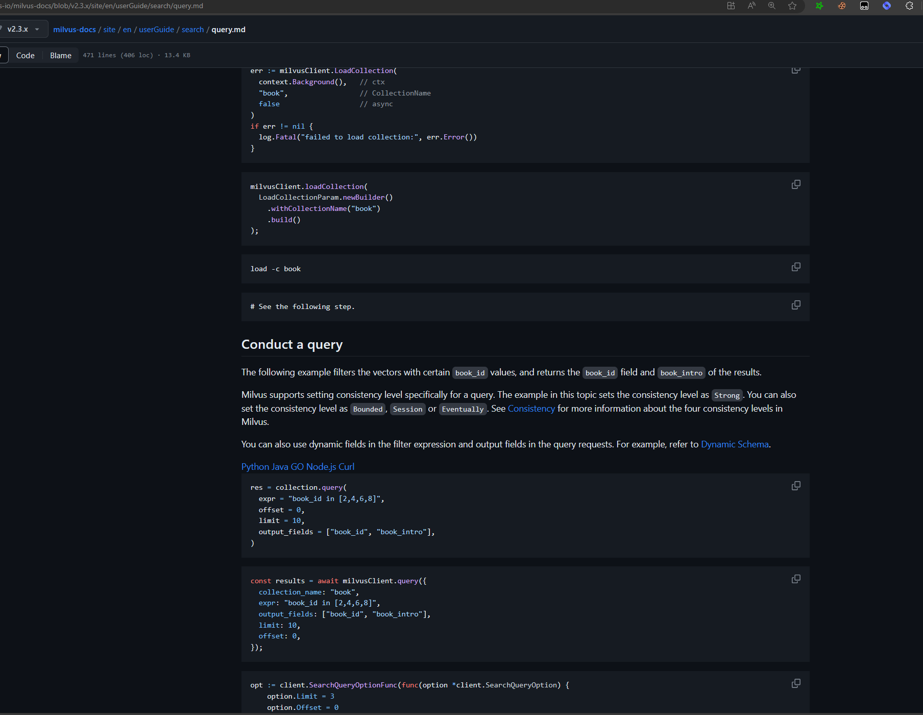 Error `query` Page‘s Content Is Incomplete · Issue 2269 · Milvus Iomilvus Docs · Github