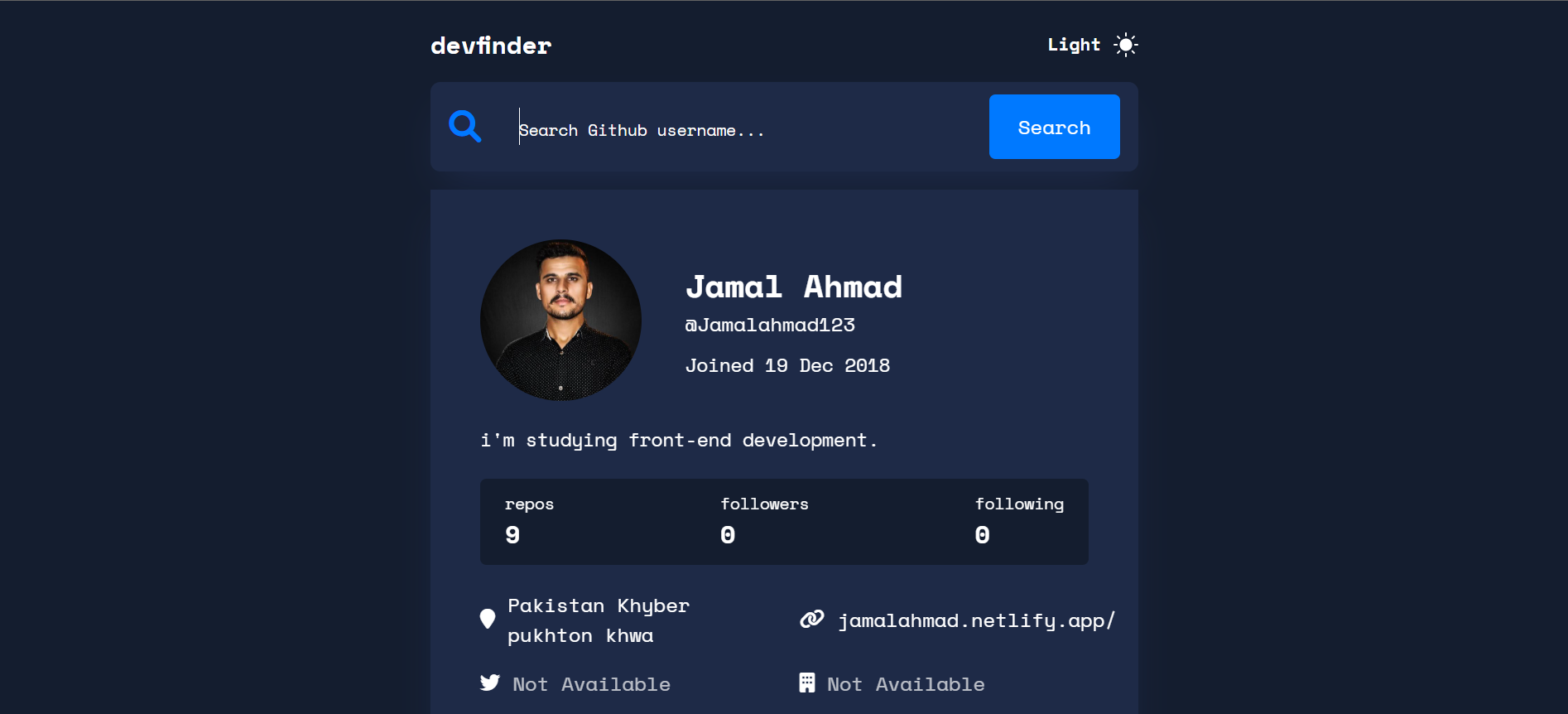 GitHub - Jamalahmad123/Dev-Finder: The Devfinder is an app to find ...
