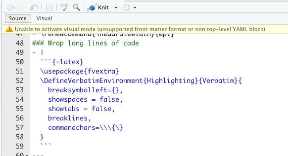 Valid LaTeX in the RMarkdown header causes visual editor to malfunction · Issue #12446 · rstudio ...