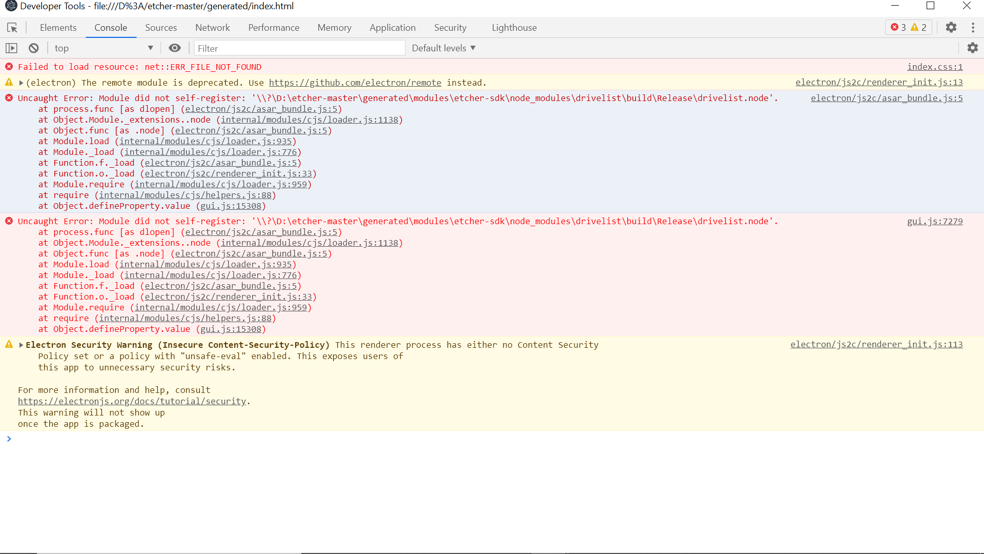 A Blank white screen is visible because of 'Module did not self-register' Error in console ...