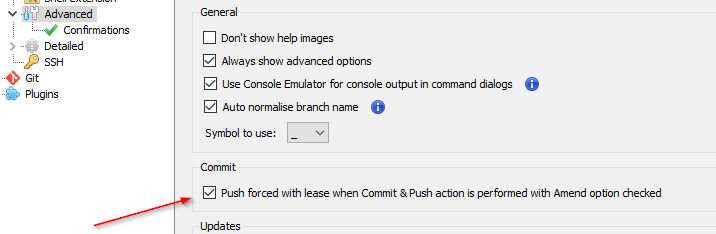 Amend Commit checkbox better leave checked and disabled (if been checked) while at the push ...