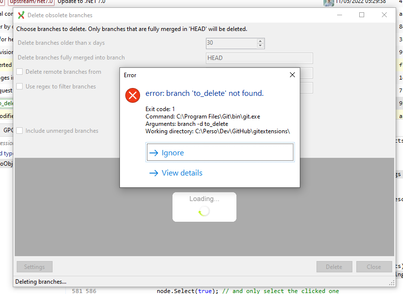 Delete obsolete branches plugin - deleting stuck · Issue #10662 · gitextensions/gitextensions ...