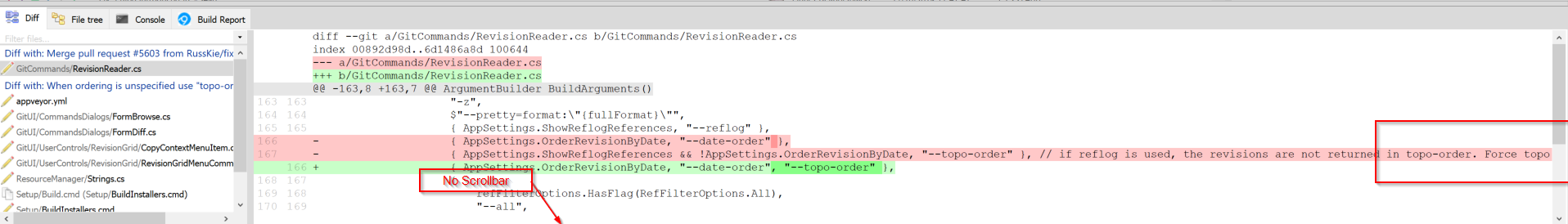 Diff: Unable to see end of line because no scrollbar is displayed · Issue #5612 · gitextensions ...