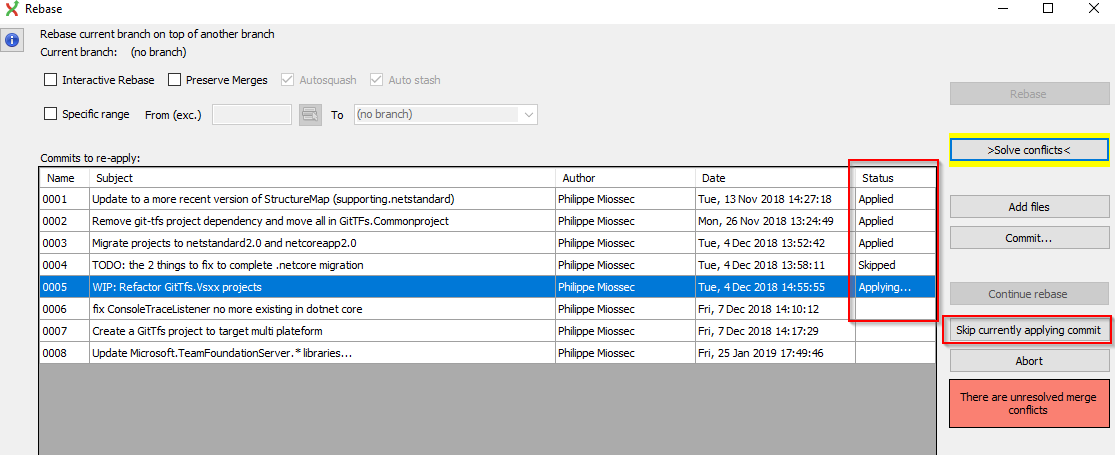 Wrong commit displayed as "Applying..." when there is a conflict · Issue #8540 · gitextensions ...