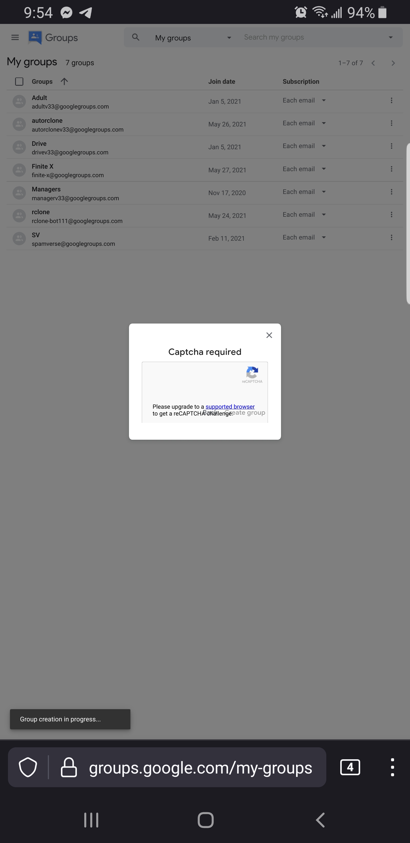 groups.google.com - Unable to perform Captcha verification when creating a group while in ...