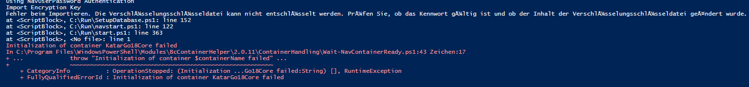 Error creating a docker container with external database with BCContainerHelper 2.0.11 / 2.0.12 ...