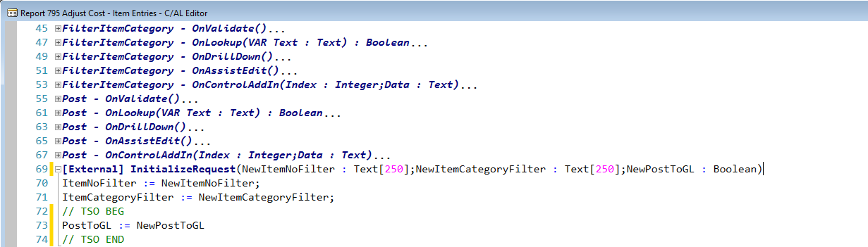 Report 795 Adjust Cost Item Entries Additional Parameter For Function Initializerequest