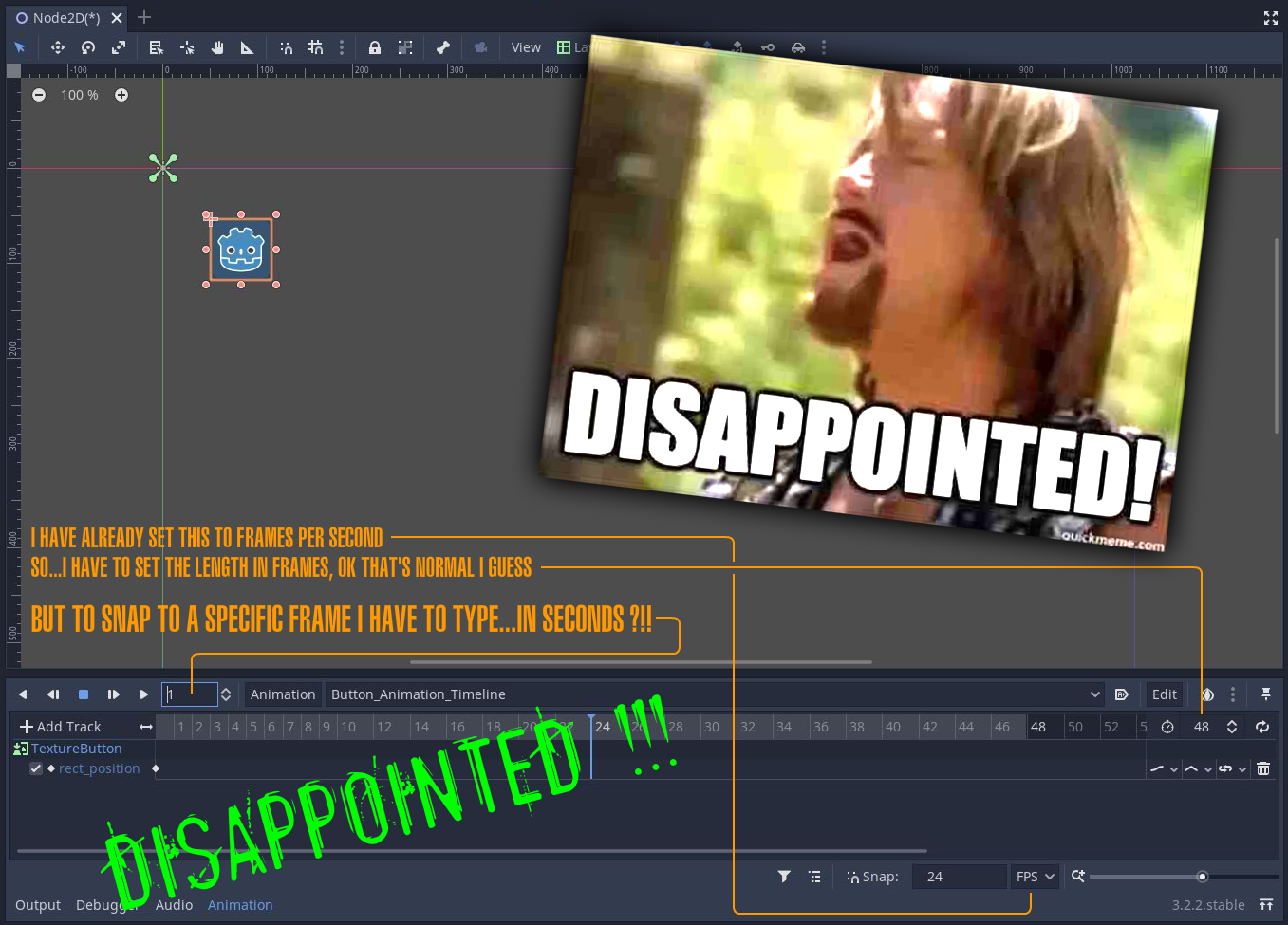 AnimationPlayer timeline seeks in seconds even if length and snap are configured in FPS · Issue ...