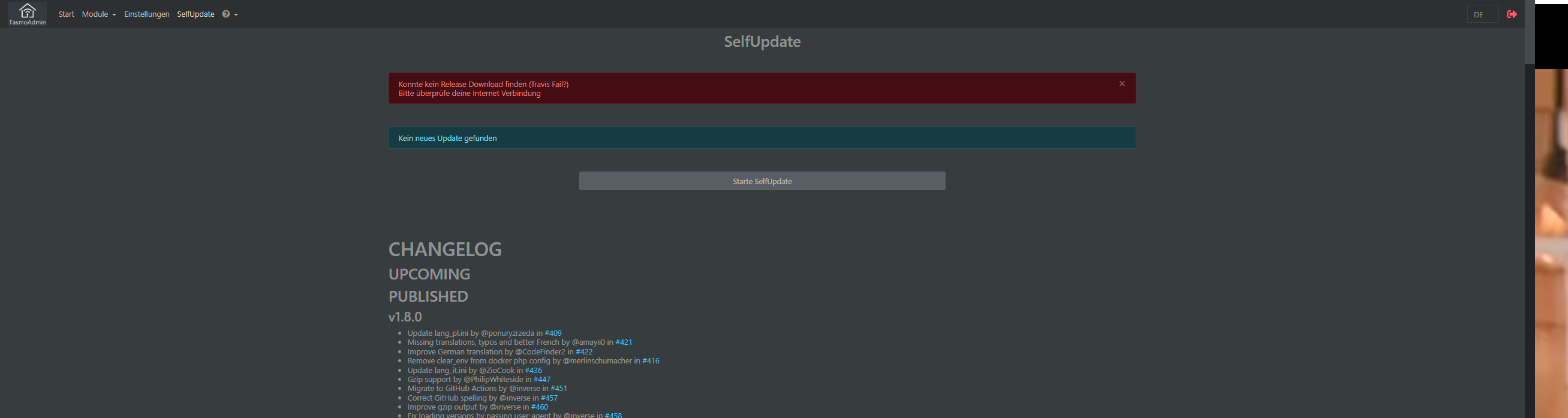 Problem loading Device Details and Selfupdate says no Network · Issue #489 · TasmoAdmin ...