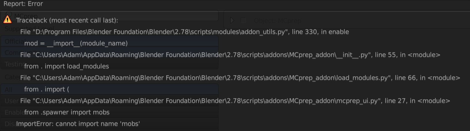 Unable To Enable MCPrep · Issue #62 · Moo-Ack-Productions/MCprep · GitHub