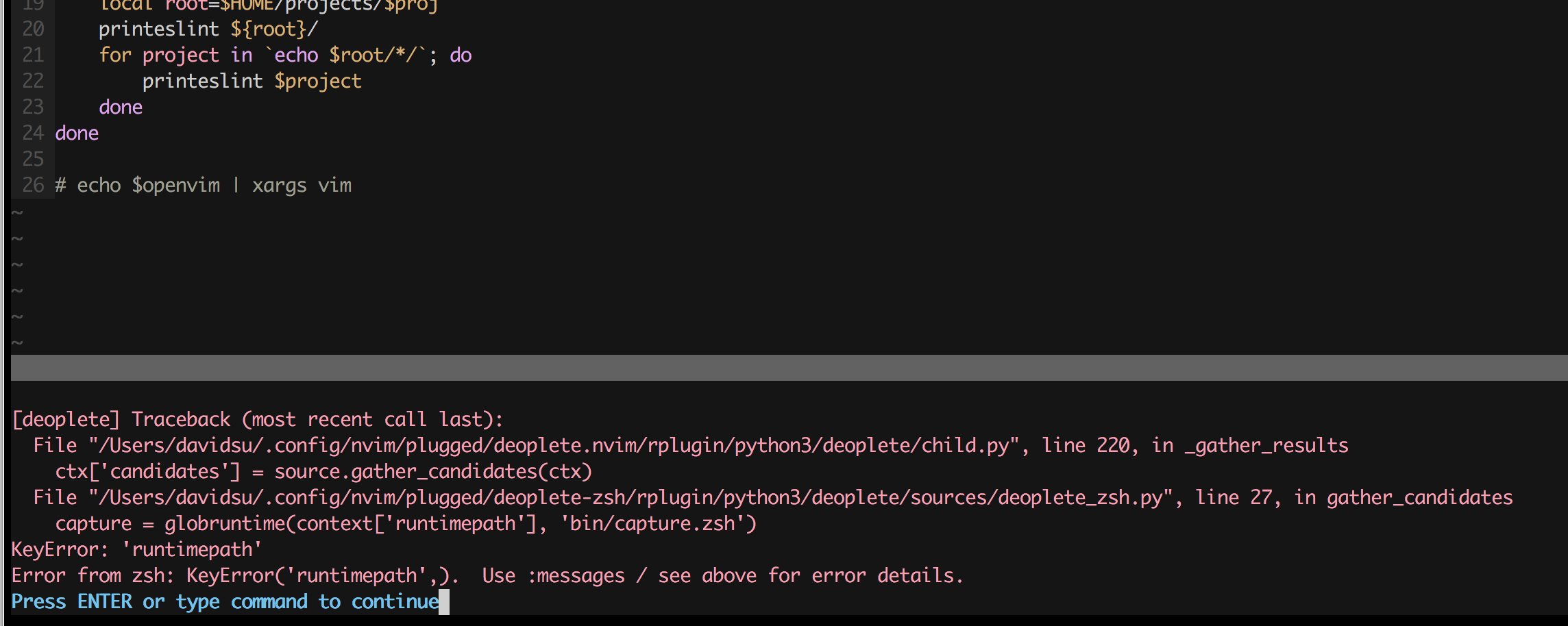 error on edit zsh file · Issue #824 · Shougo/deoplete.nvim · GitHub