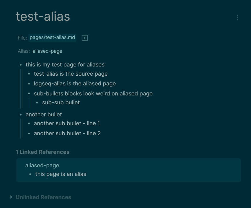 alias page : linked refs blocks shows sub-bullets from source page as top levels blocks under ...