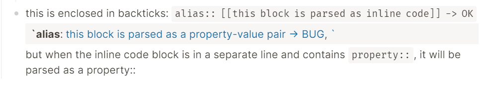 Inline Code Blocks `properties` Are Still Parsed As Properties When They Are Enclosed In