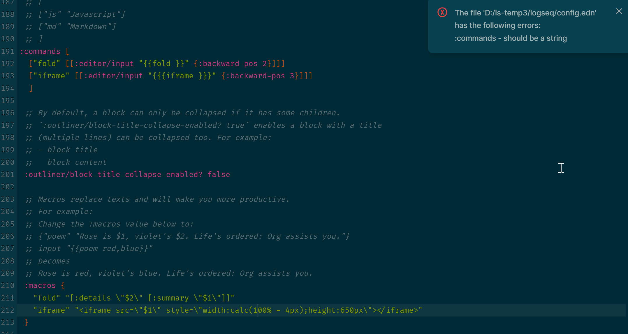 Alert Msg The File Config Edn Has The Following Errors Commands