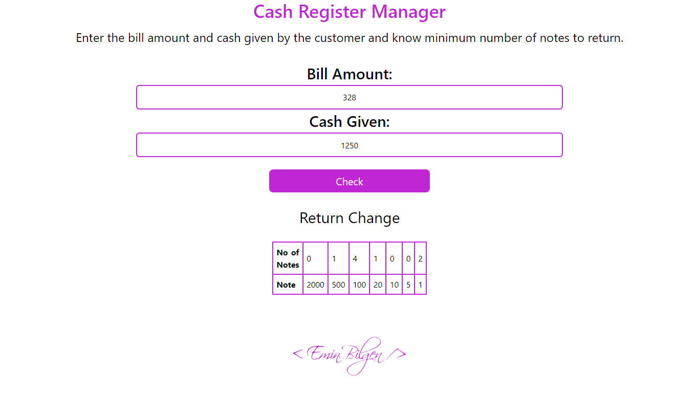 GitHub - eminbilgen/cash-register: Helps to calculating return cash.