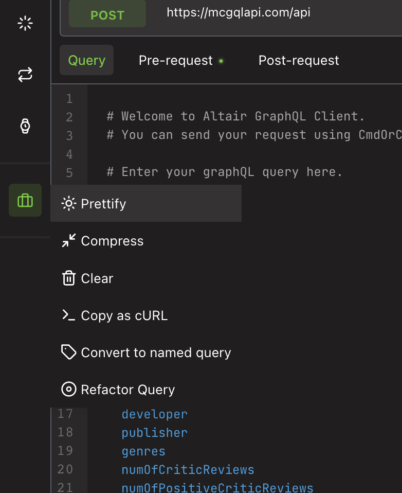 Option To Prettify Queries · Issue 2105 · Altair Graphql Altair · Github