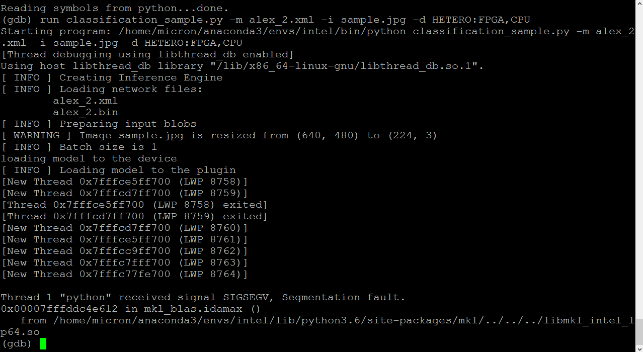 [urgent] Segmentation fault core dumped error while inference on Intel Arria 10 GX with PAC card ...