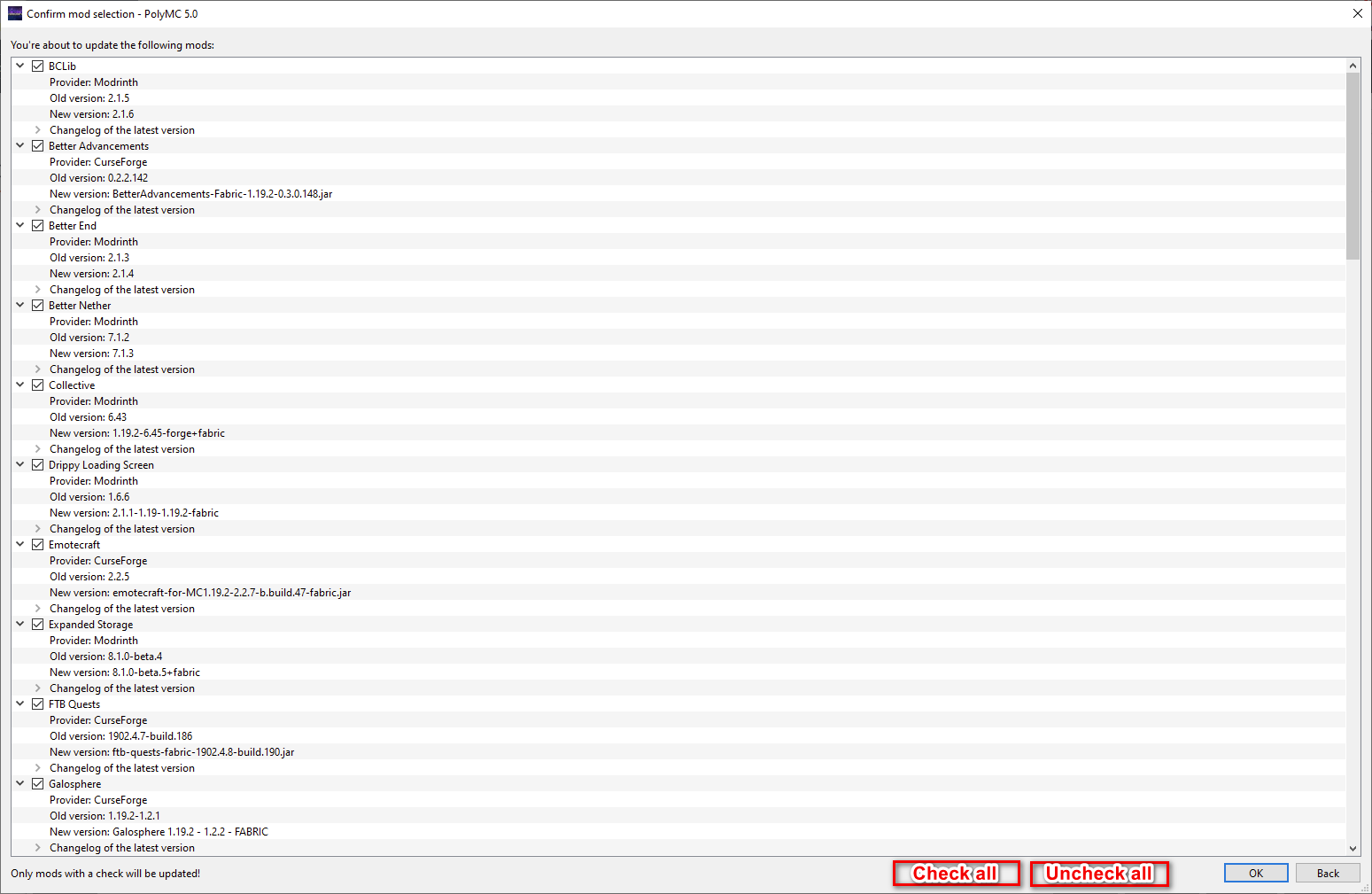 Add buttons "Check all", "Uncheck all" on Mod selection window when updating mods · Issue #1554 ...