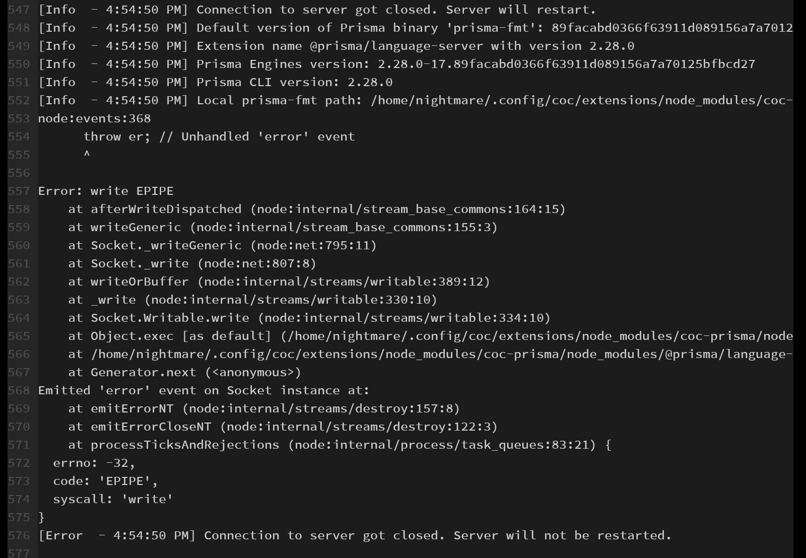 Prisma language server crashes repeatedly · Issue #932 · prisma ...
