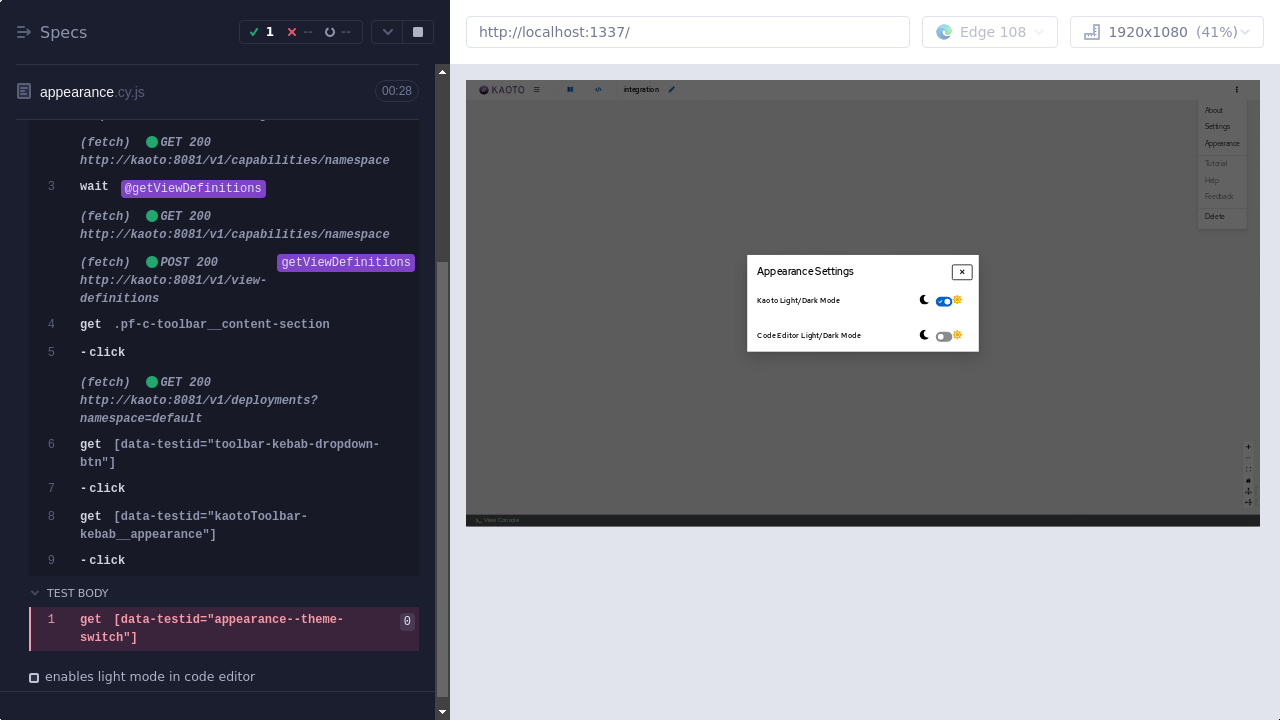 [e2e] Broken e2e test `enables dark mode in Kaoto` · Issue #1701 ...