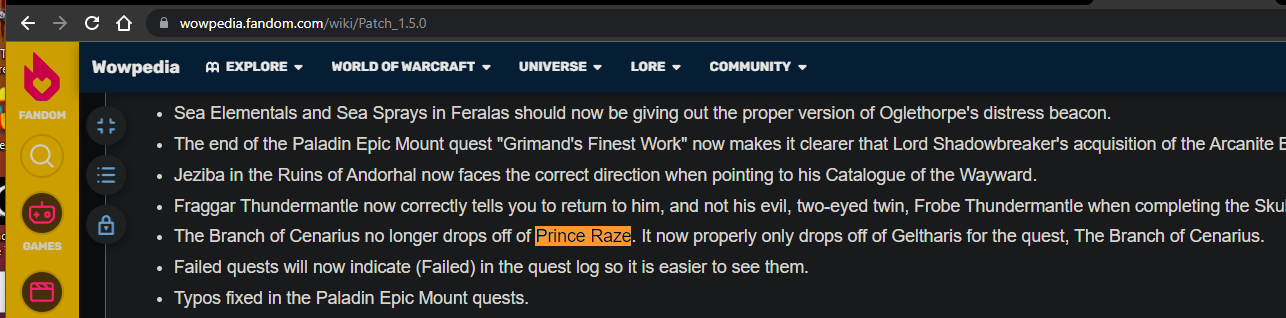 [NPC] Prince Raze 10647 drops Branch of Cenarius - Felwood · Issue ...