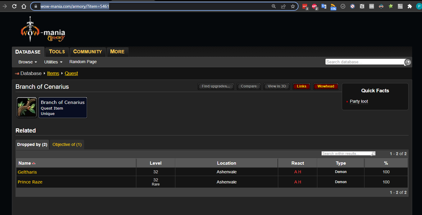 [NPC] Prince Raze 10647 drops Branch of Cenarius - Felwood · Issue ...