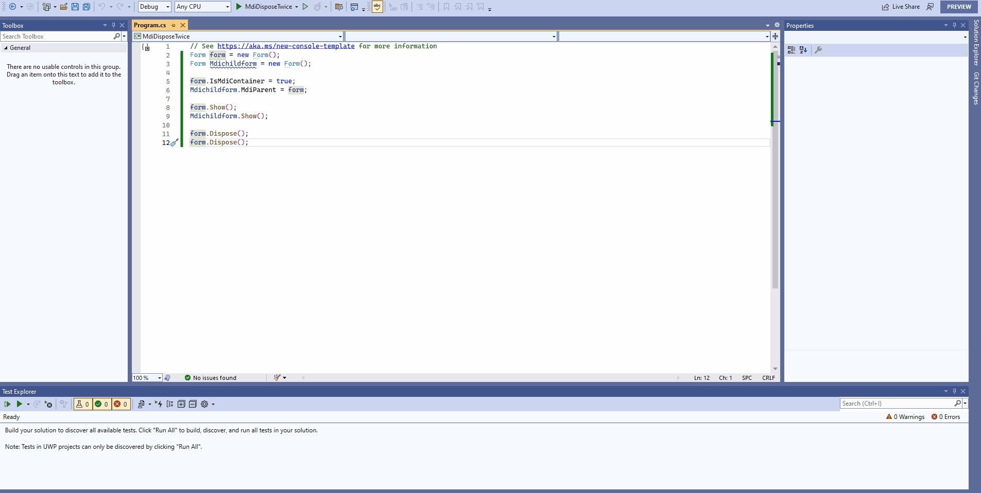 Mdicontainer Form Throw Error When Multipul Call Dispose Method · Issue 9534 · Dotnet