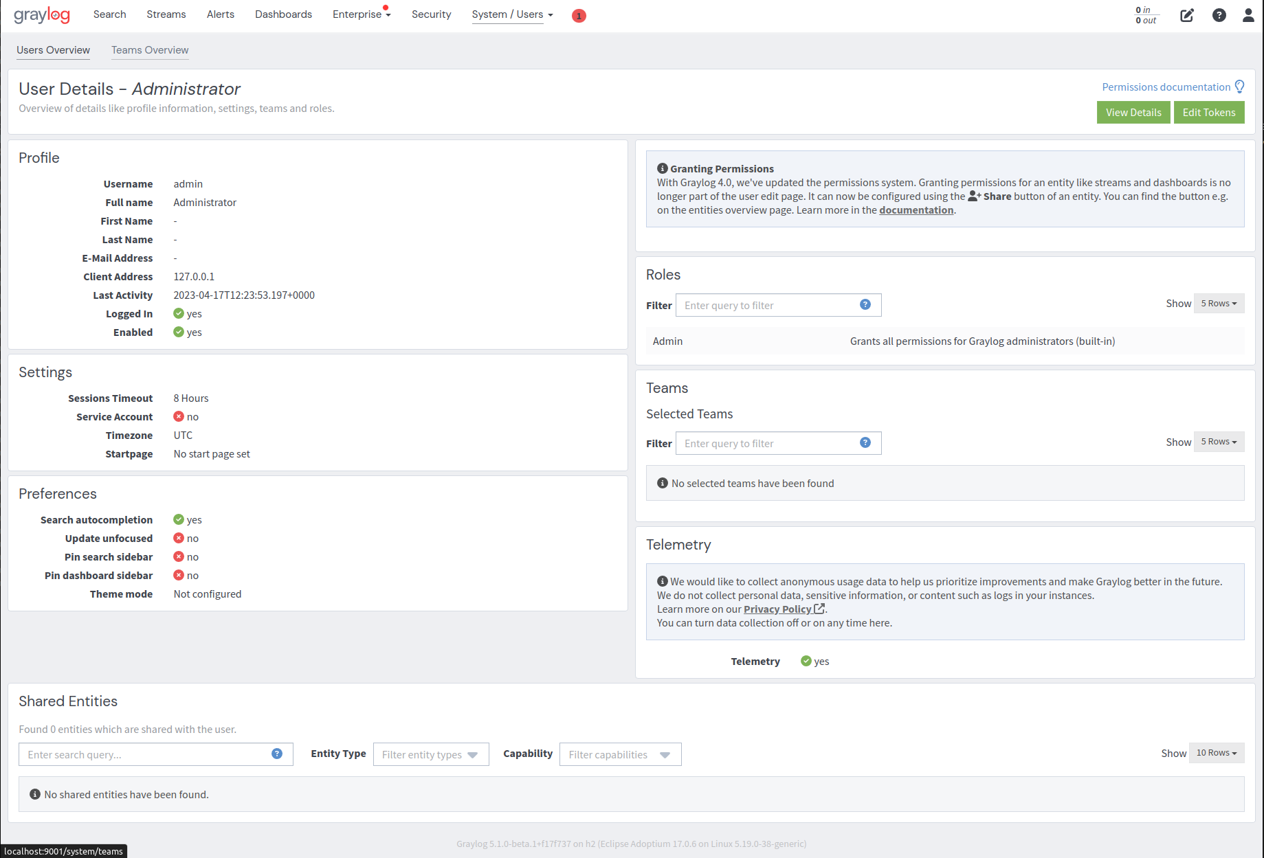 Unable To Disable Telemetry For Build In Admin User · Issue 15244 · Graylog2graylog2 Server