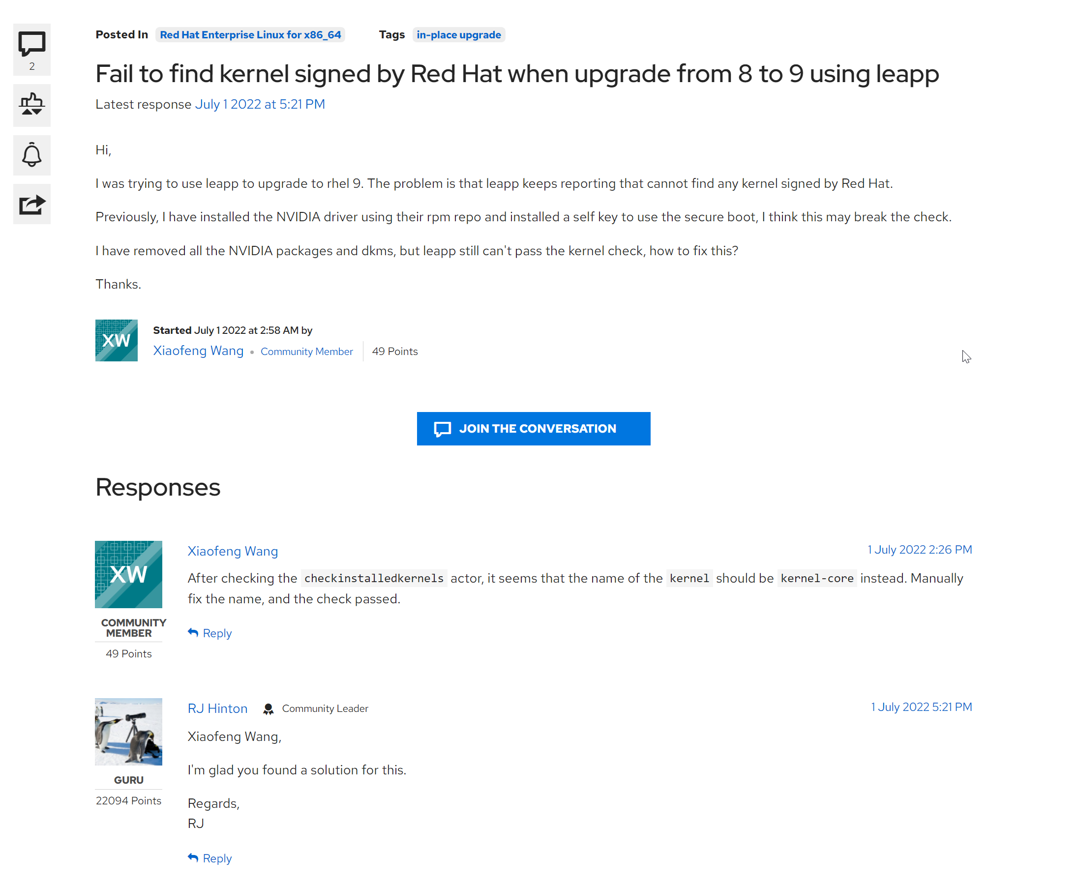 Leapp Update Failed On “checkinstalledkernels” · Issue 1013 · Oamgleapp Repository · Github 