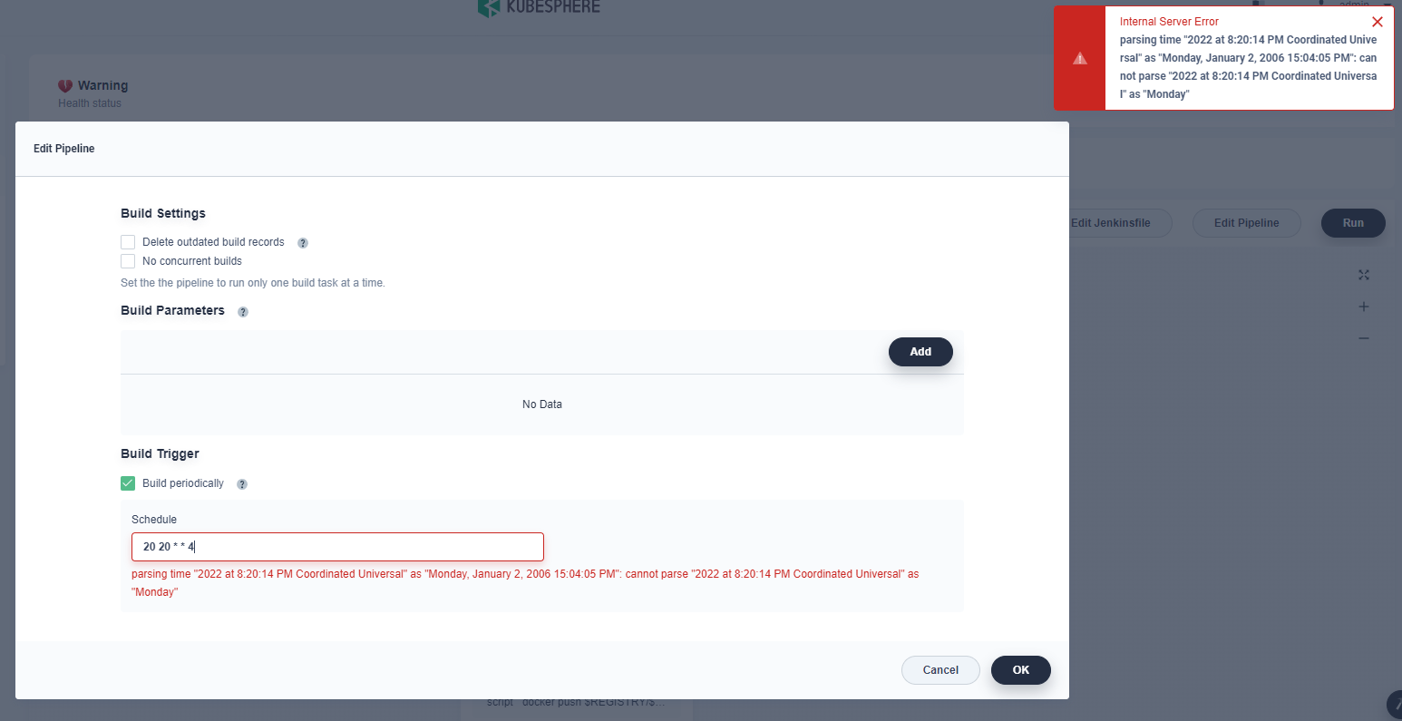 pipeline cron error · Issue #5199 · kubesphere/kubesphere · GitHub