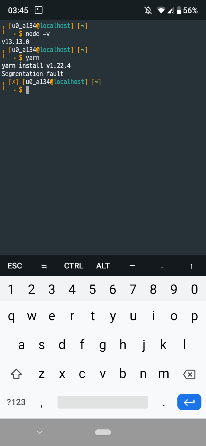 Yarn Segmentation fault · Issue #5140 · termux/termux-packages · GitHub