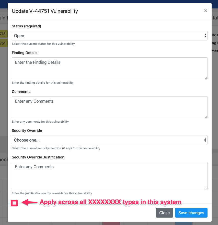 [FEATURE] Add a checkbox on the Vulnerability Update to say "save across all the same checklist ...