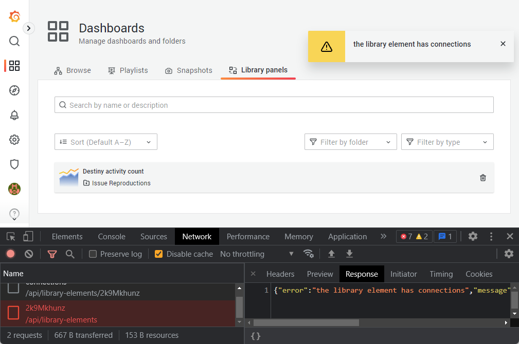 LibraryPanels: Library Panels with orphaned connections cannot be ...
