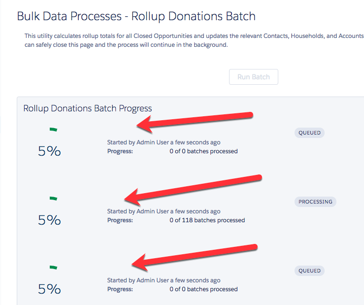 In NPSP Settings > Rollup Donations Batch no longer shows batch job ...