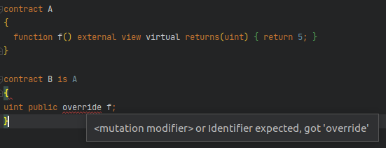 Support state variable override · Issue #212 · intellij-solidity/intellij-solidity · GitHub