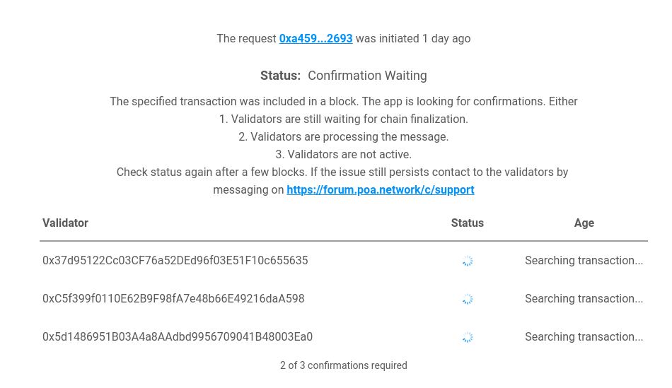 Improve displayed information about validator operation status when no transactions are found ...
